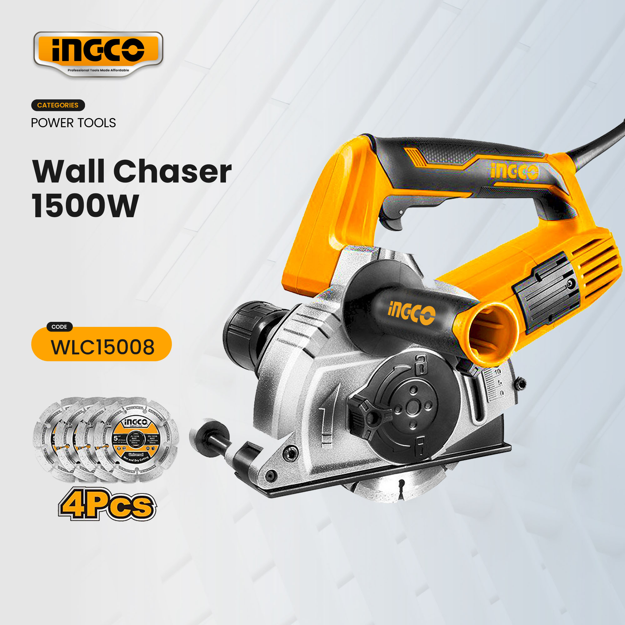 Ingco Wall Chaser 125mm 1500W for Brick, Stone, Concrete Walls WLC15008 ...