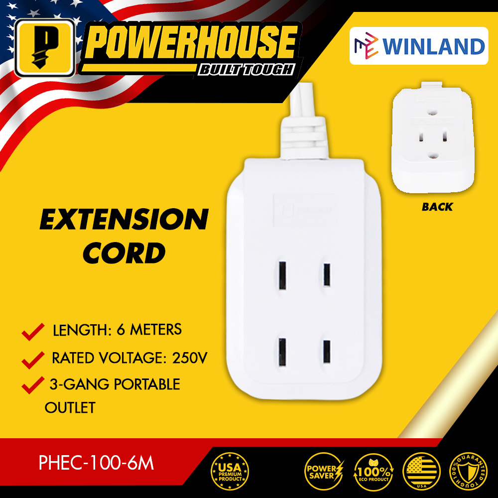 POWERHOUSE by Winland PHEC-100-6M 3-Gang Portable Outlet 6meters ...