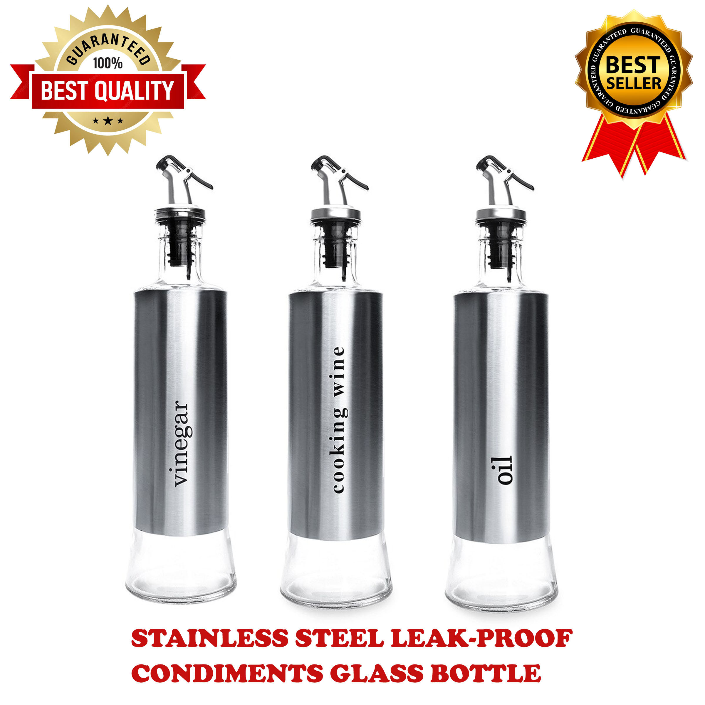 Kitchen Liquid Condiment Glass Bottles Sauce Oil Leakproof Dispenser ...