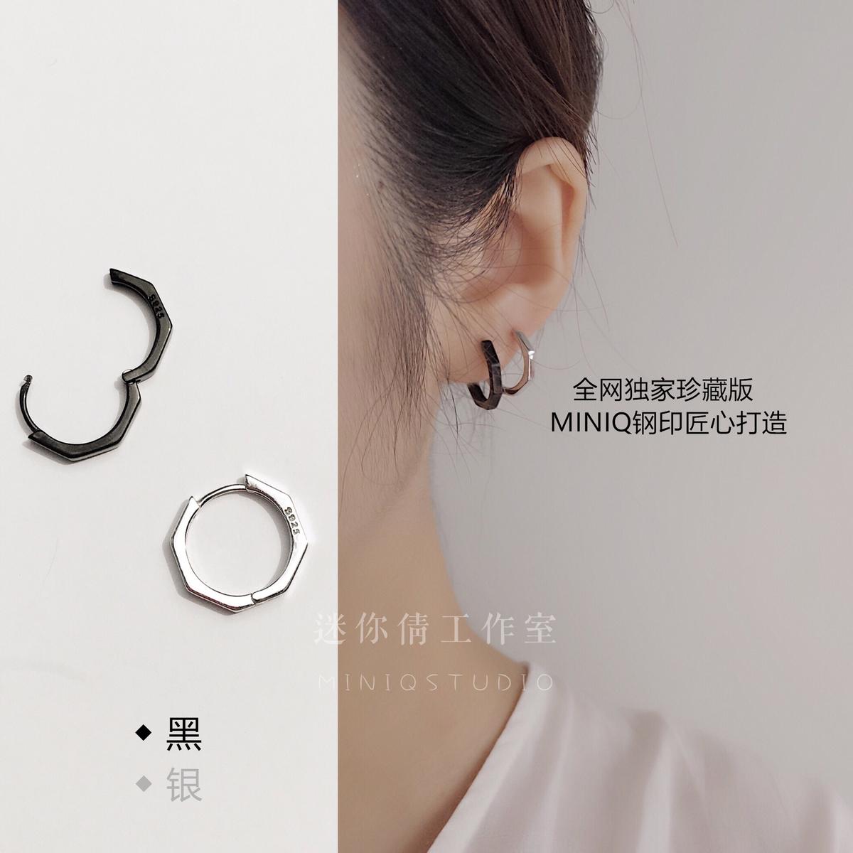 S925ต่างหูแปดเหลี่ยมเรขาคณิตเงินแท้ต่างหูห่วงกลมเรียบง่ายมีเอกลักษณ์พิเศษแมทช์ลุคง่ายสุดฮิต INS ...