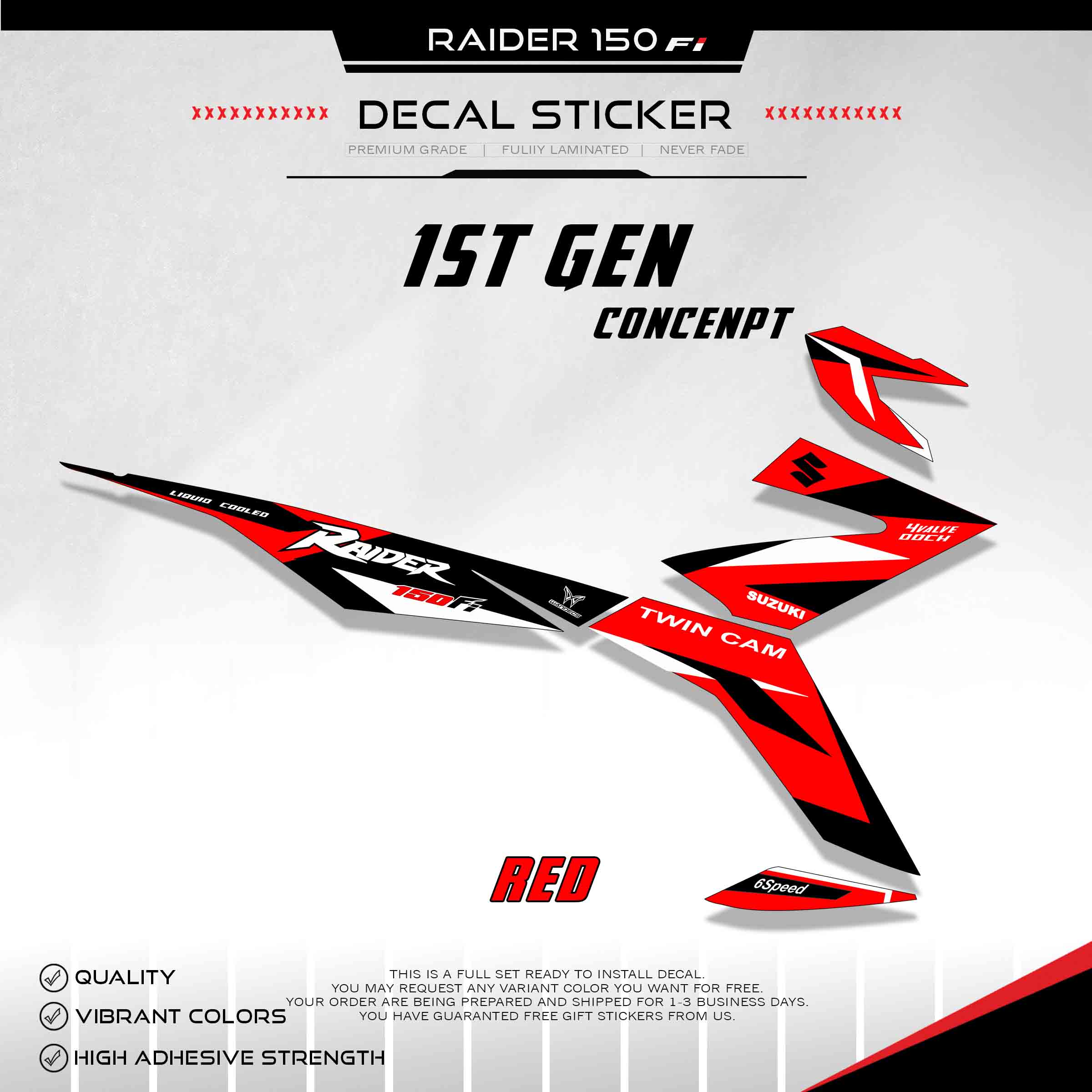 Suzuki Raider 150 Fi Decals - ( Fully Laminated - Gloss Vinyl high ...