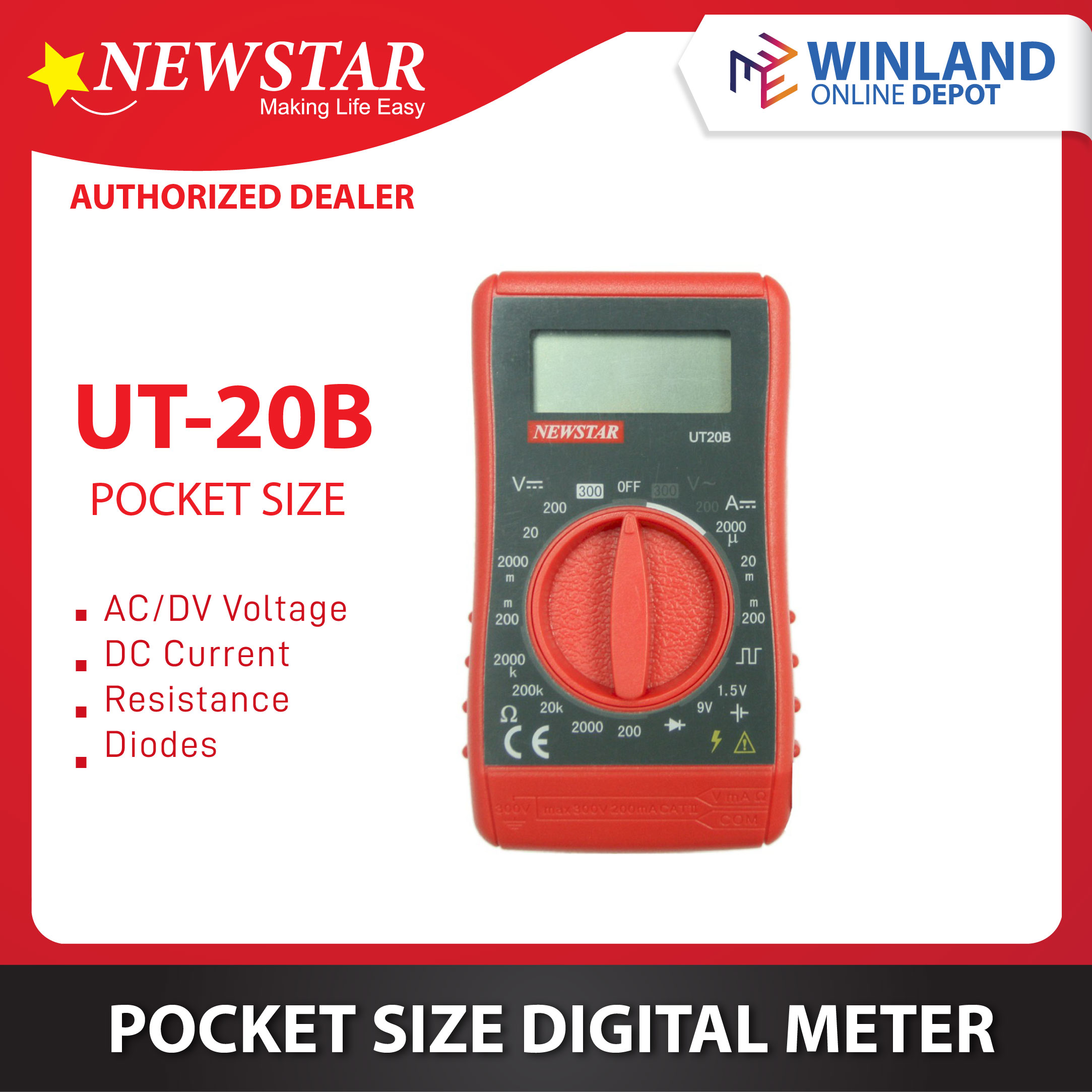 Newstar by Winland UT-20B Pocket Size Digital Multimeter Tester UT20B ...