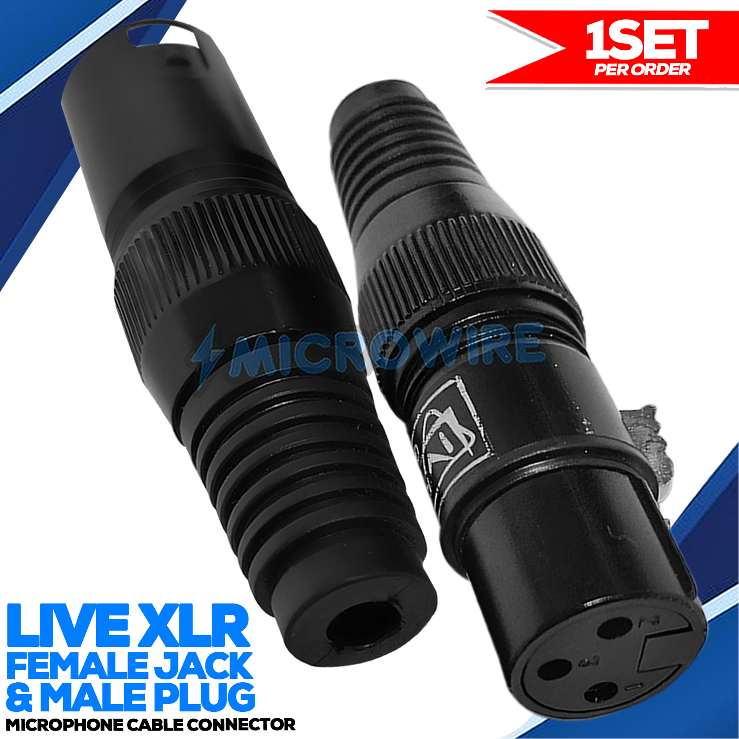 3-Pin LIVE XLR Female and XLR Male Microphone Cable Connector Heavy ...