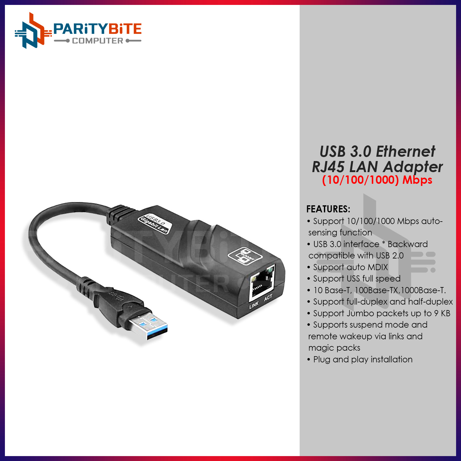 USB 3.0 Ethernet RJ45 LAN Adapter (10/100/1000) Mbps USB to LAN Gigabit ...