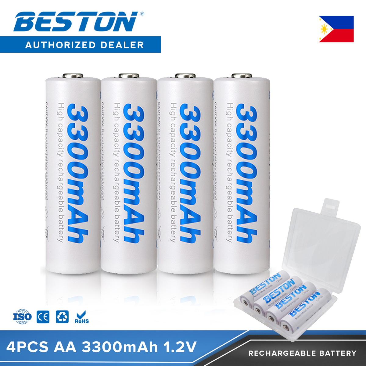 Beston Original Rechargeable Battery AA 1.2V Ni-MH 3300mAh 4pcs Cells ...