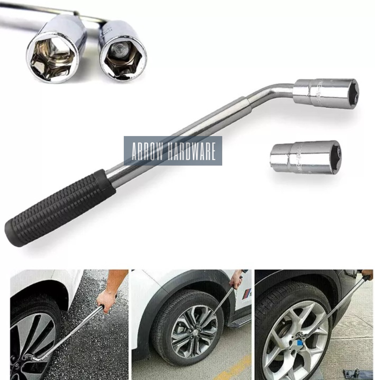 Telescoping Wheel Lug Nut Wrench Kit 17/19/21/23MM Sockets Brace ...