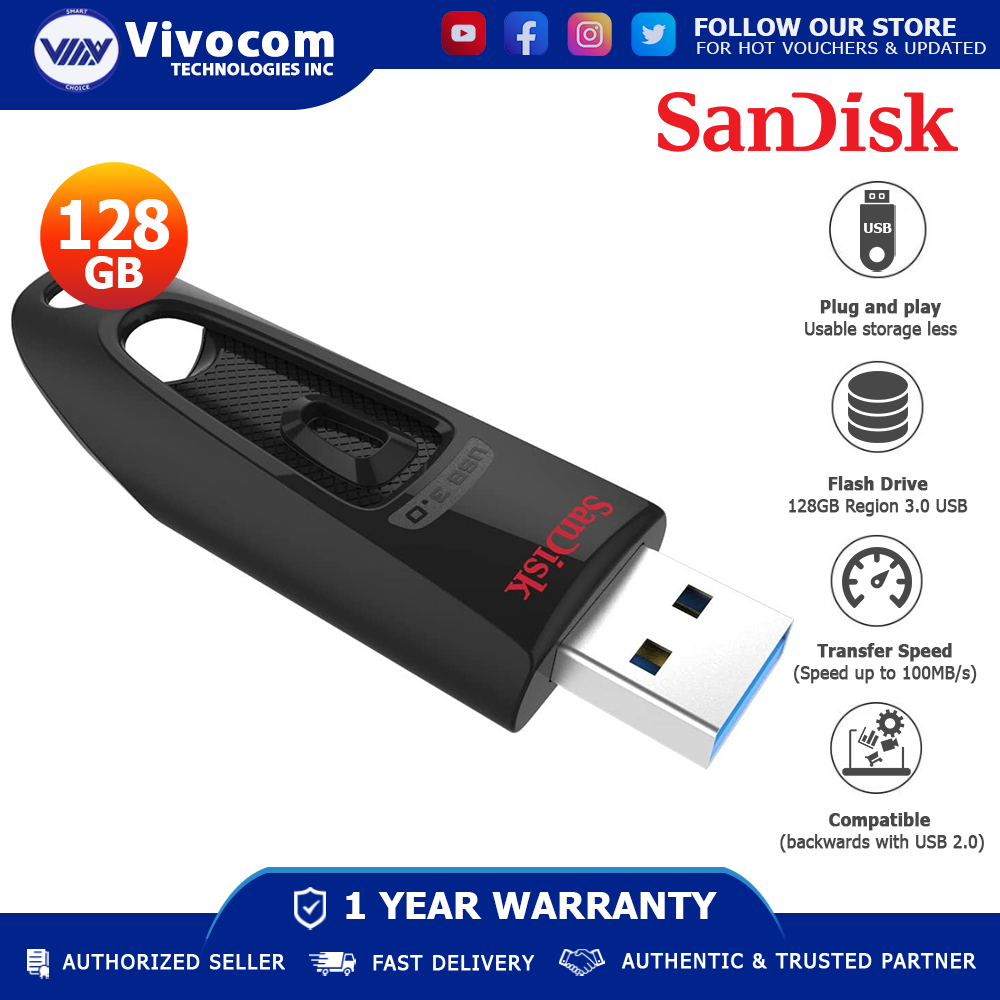 SanDisk Ultra 128GB Multi Region 3.0 USB Flash Drive SDCZ48-128G-U46 ...