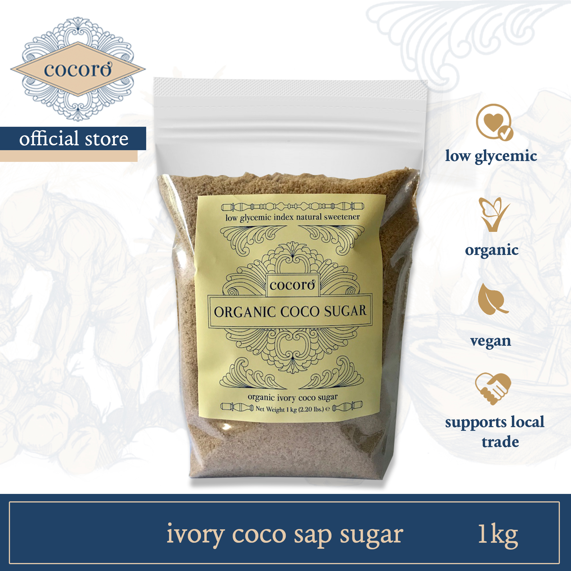 Cocoro Ivory Coco Sugar 1 KG - Coco Sugar - Organic Coco Sugar - Light ...