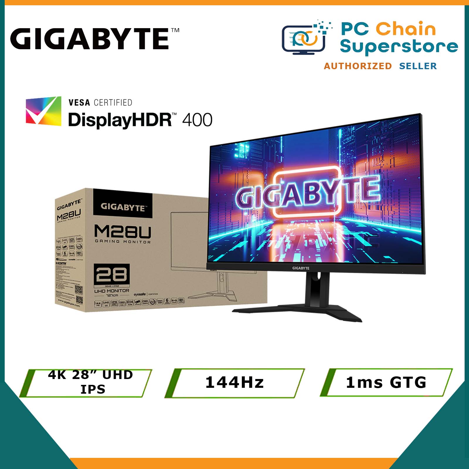 Gigabyte M28U 4K Gaming Monitor - 28" 4K (3840 x 2160) UHD IPS | 144Hz ...