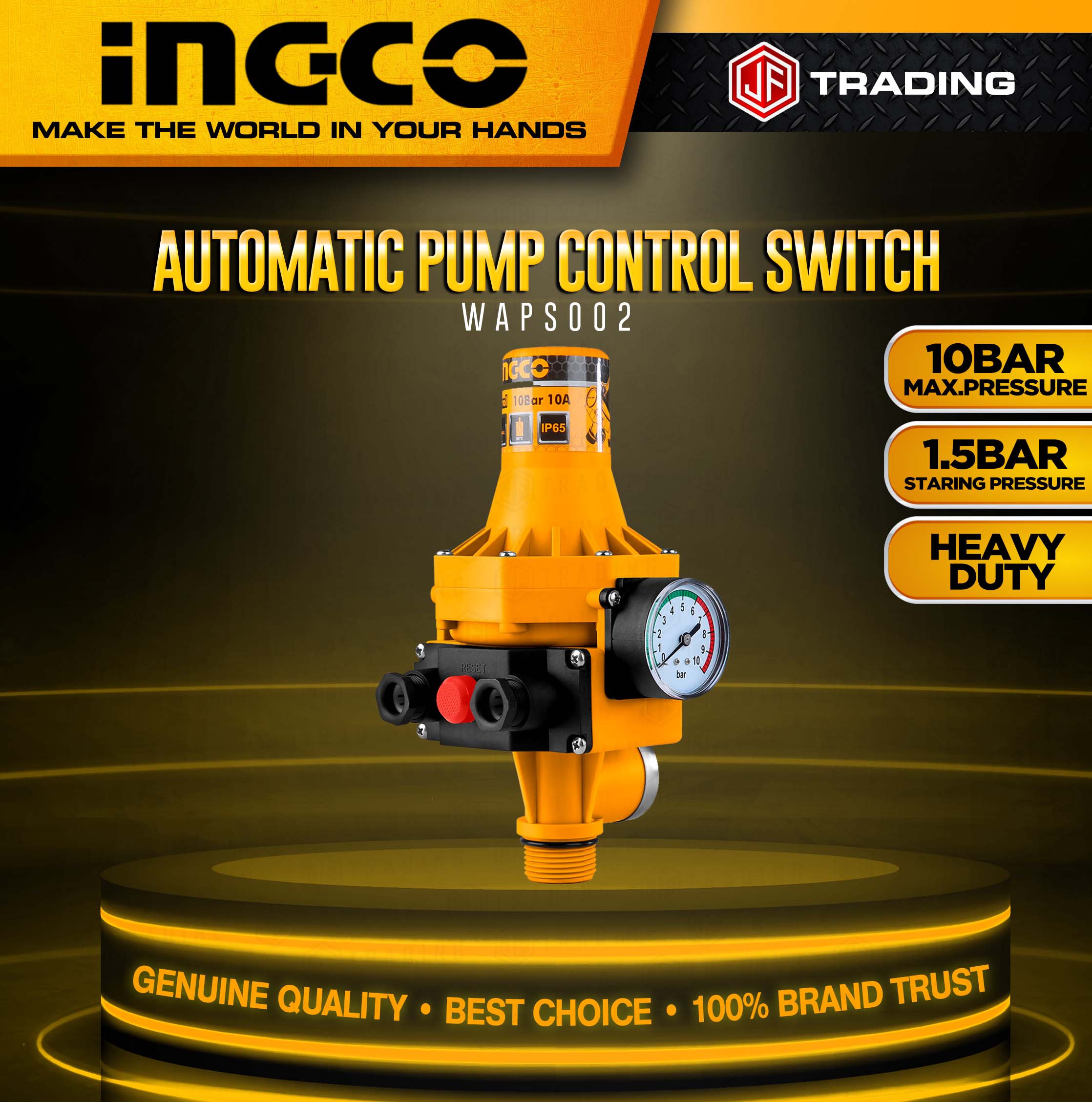 INGCO Automatic Pump Control Switch 1/3HP 10Bar 10A WAPS002 ♦JF TRADING ...