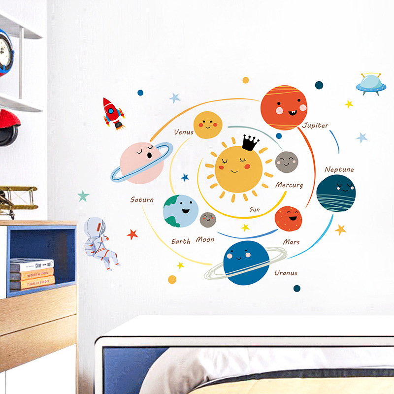 TO Cartoon solar system planets wall sticker child kids room home mural ...