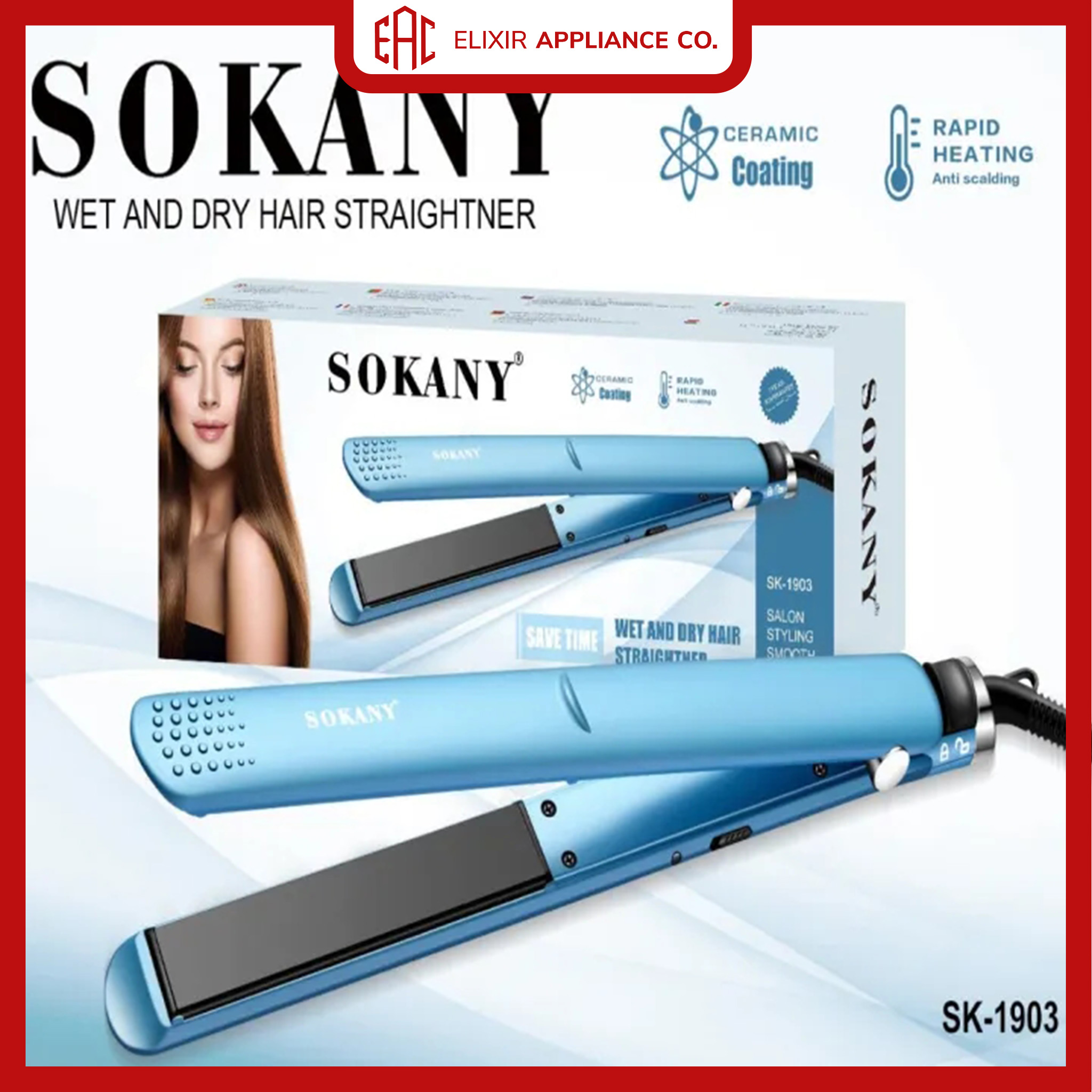 Sokany SK-1903 professional hair straightener, 180 degrees, ceramic coating | Lazada PH