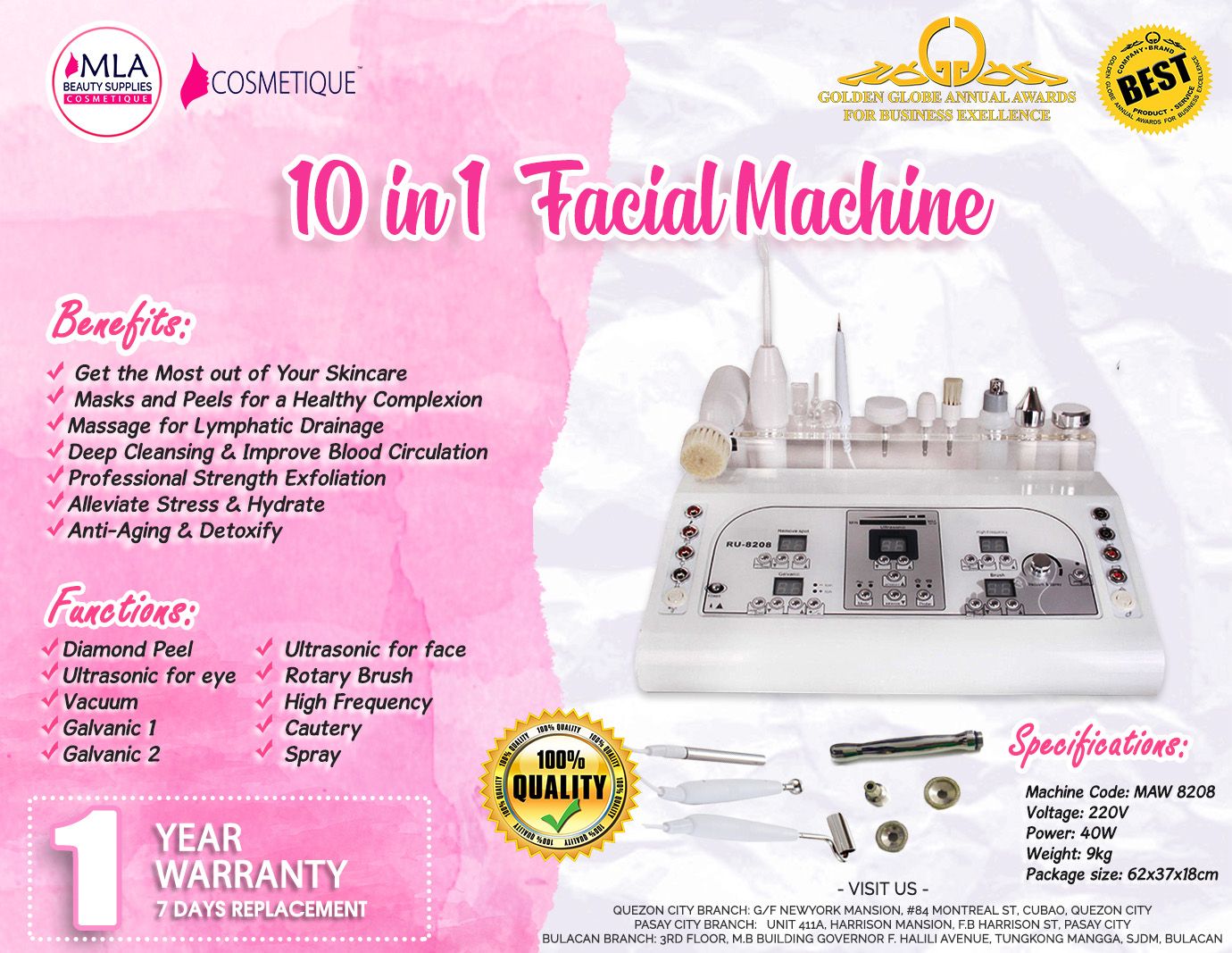 10 in 1 Micro Dermabrasion Facial Machine with Diamond peel, Vacuum ...