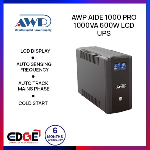 EDGE | AWP Aide Pro LCD 1000VA 600W UPS Uninterruptible Power Supply ...