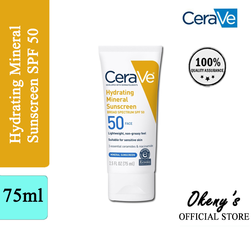 CeraVe Hydrating Mineral Sunscreen SPF 50 Face 75ml Suitable Sensitive ...