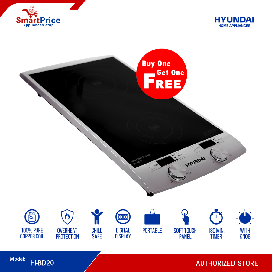 Hyundai HI-BD20 Double Burner Vertical Induction Cooker, Portable and ...