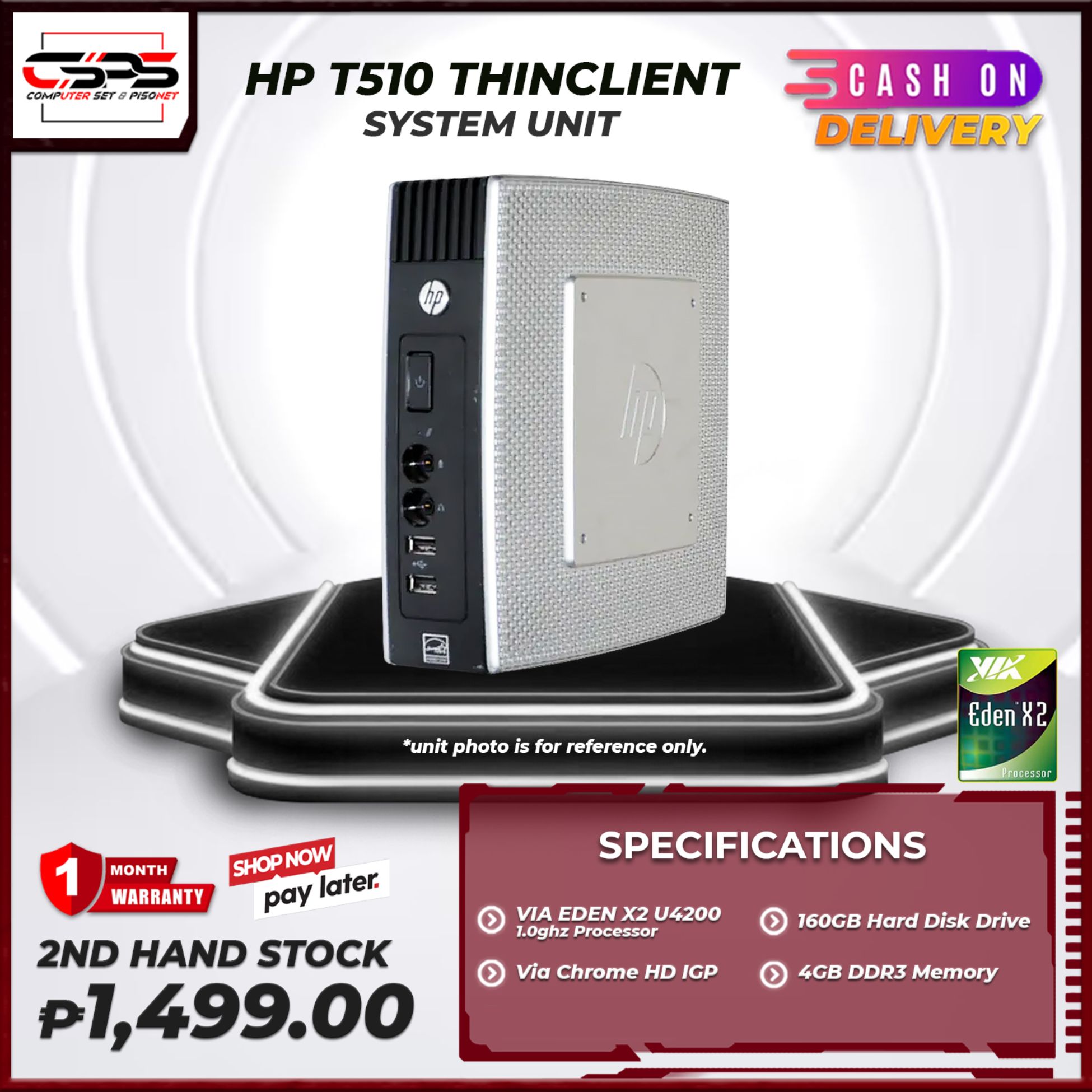 CPU System unit only HP T510 THINCLIENT Via Eden x2 U4200 1.0Ghz 4gb ddr3 ram 160gb HDD Via ...