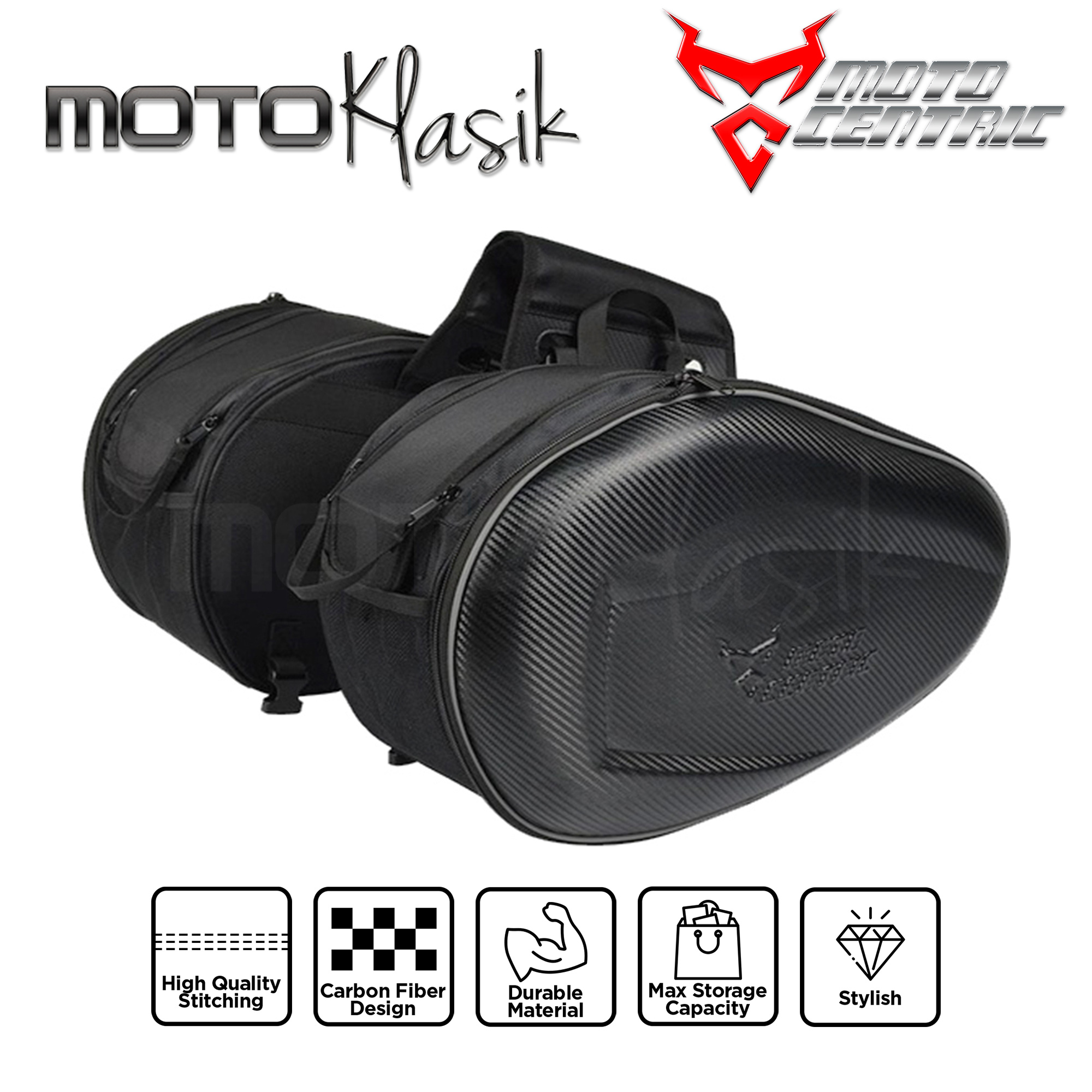 MOTOCENTRIC MC-0096 MOTORCYCLE HARDSHELL SADDLE BAG CARBON DESIGN ...