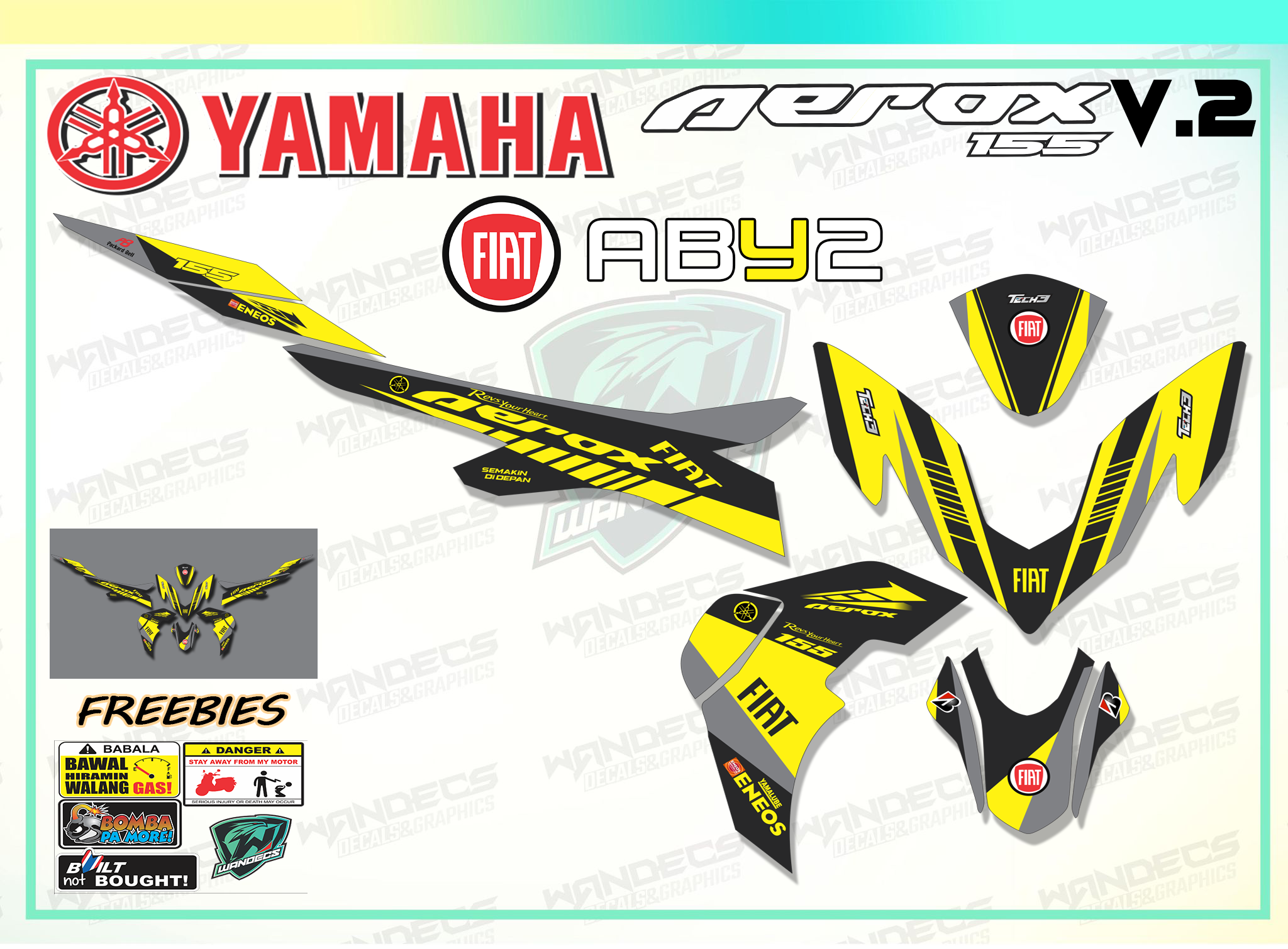 Yamaha Aerox V2 Decals - ( Fully Laminated -Gloss Vinyl high grade ...