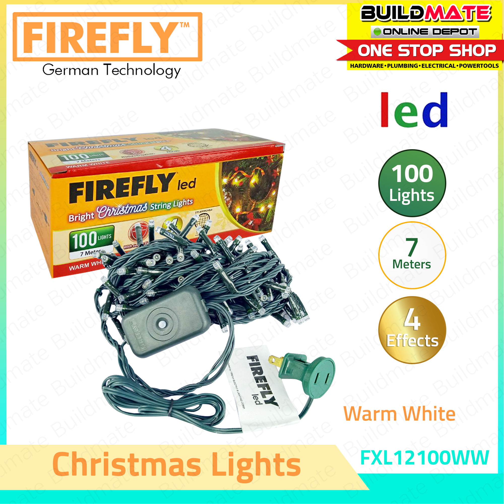 FIREFLY 100 LED Warm White Christmas Lights Green Wire FXL12100WW ...