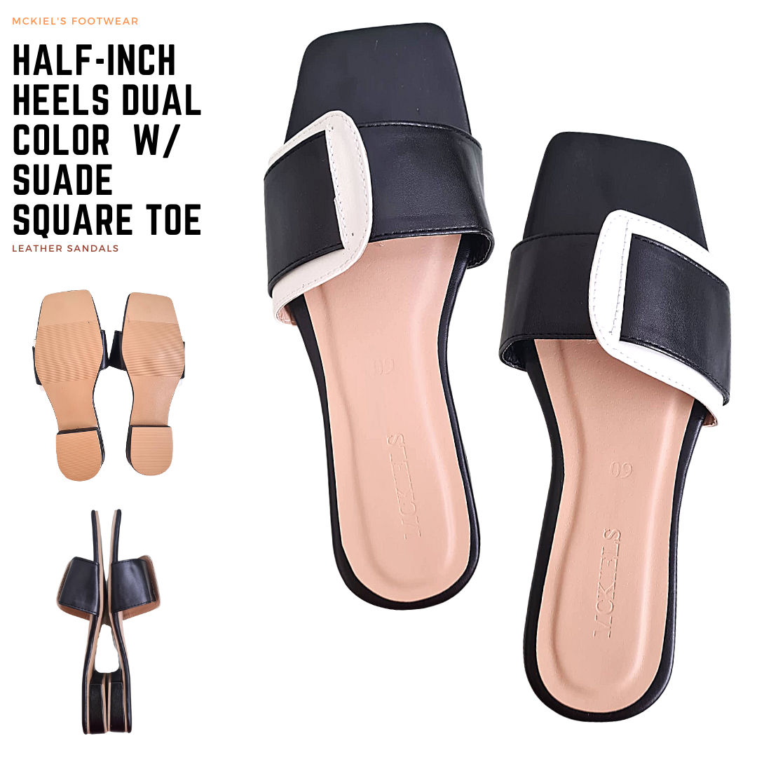 Mckiels Shoppe Half-inch Heels Dual Color Vegan Leather w/ Suade Square ...