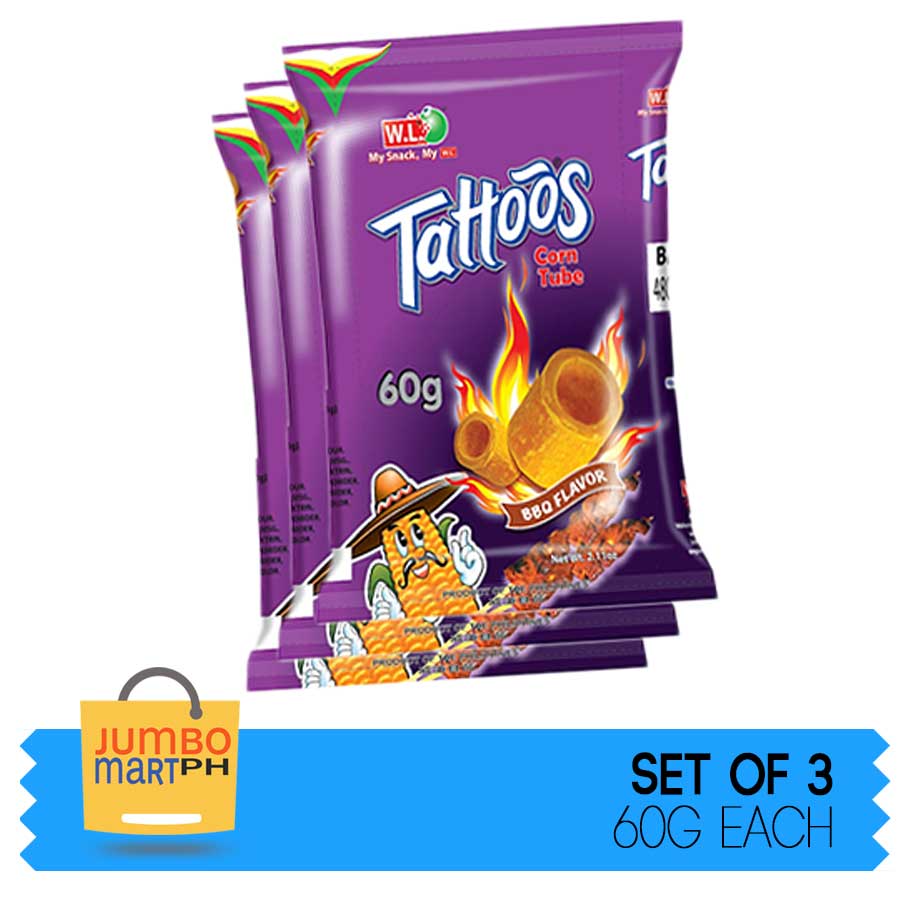 WL FOODS TATTOOS CORN TUBE BBQ FLAVOR 60G / SET OF 3 | Lazada PH