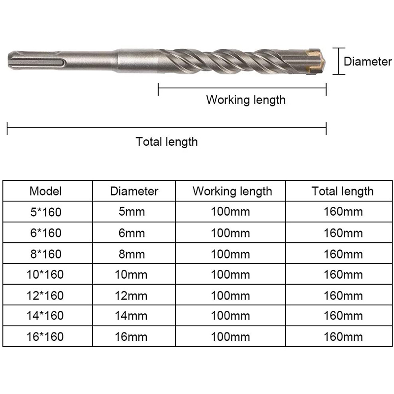 Hammer Drill Bit Set, 9PCS (5mm-16mm) Cross Drill Bits SDS-Plus ...
