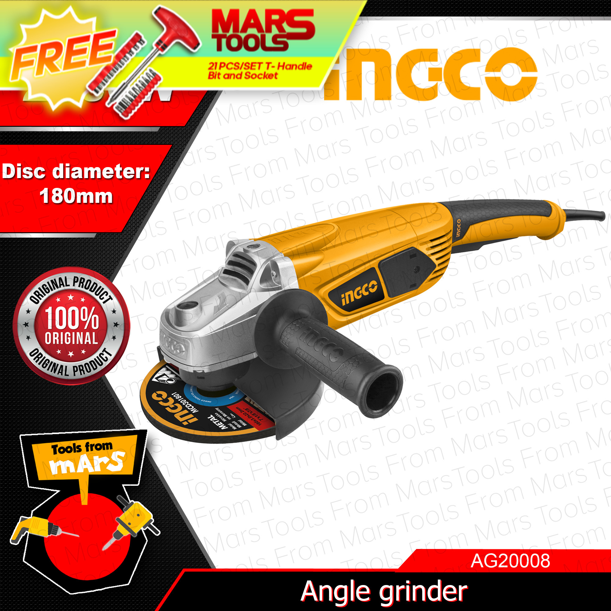 INGCO Angle Grinder 2000W AG20008 •TOOLS FROM MARS• IPT | Lazada PH