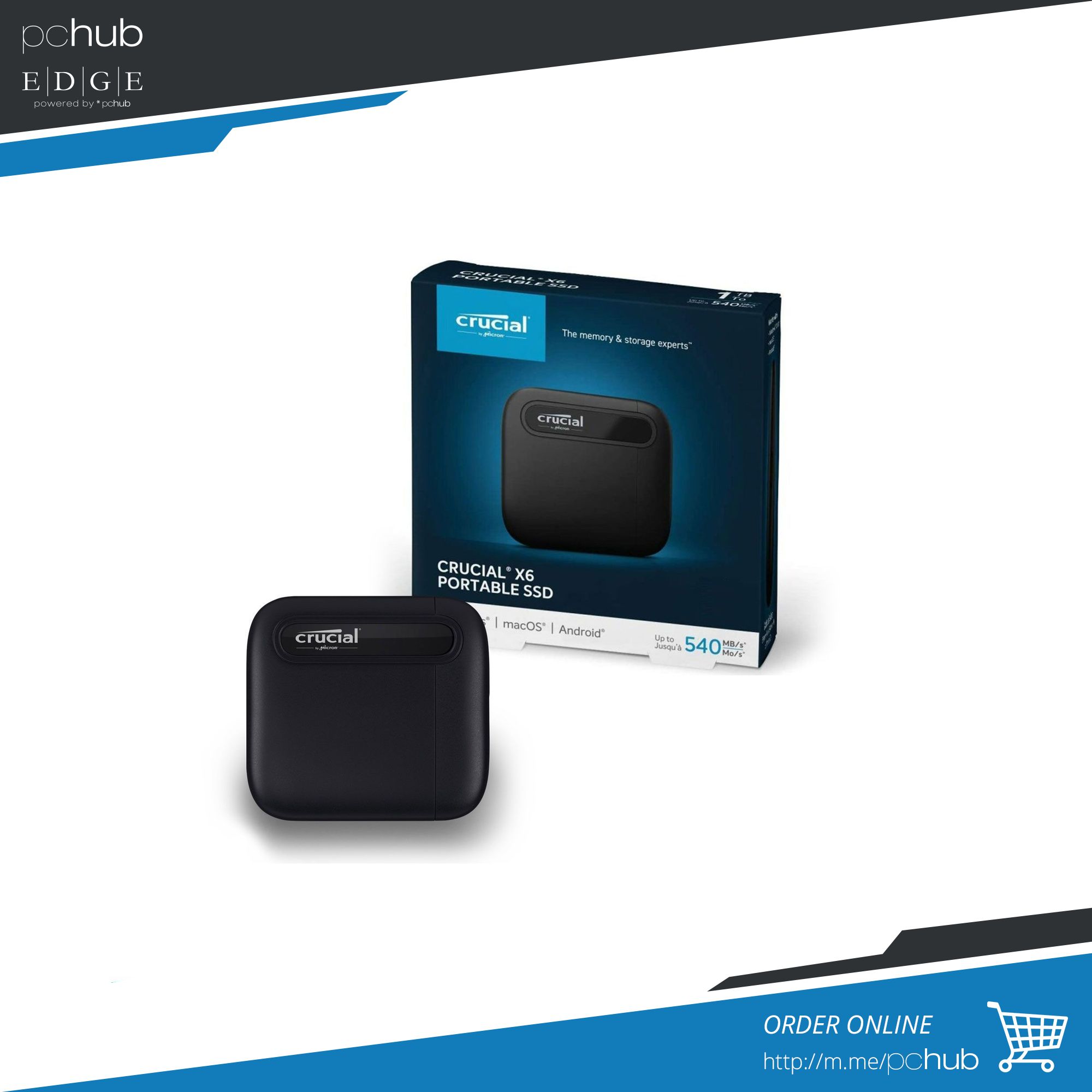 PChub | 1tb Crucial X6, SSD, portable ext drive, USB3.2 TYPE C, 800mb/s ...