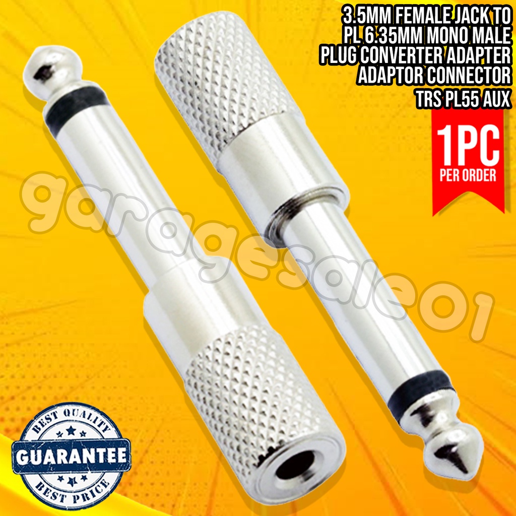 3.5mm Female Jack to PL 6.35mm Mono Male Plug Converter Adapter Adaptor ...