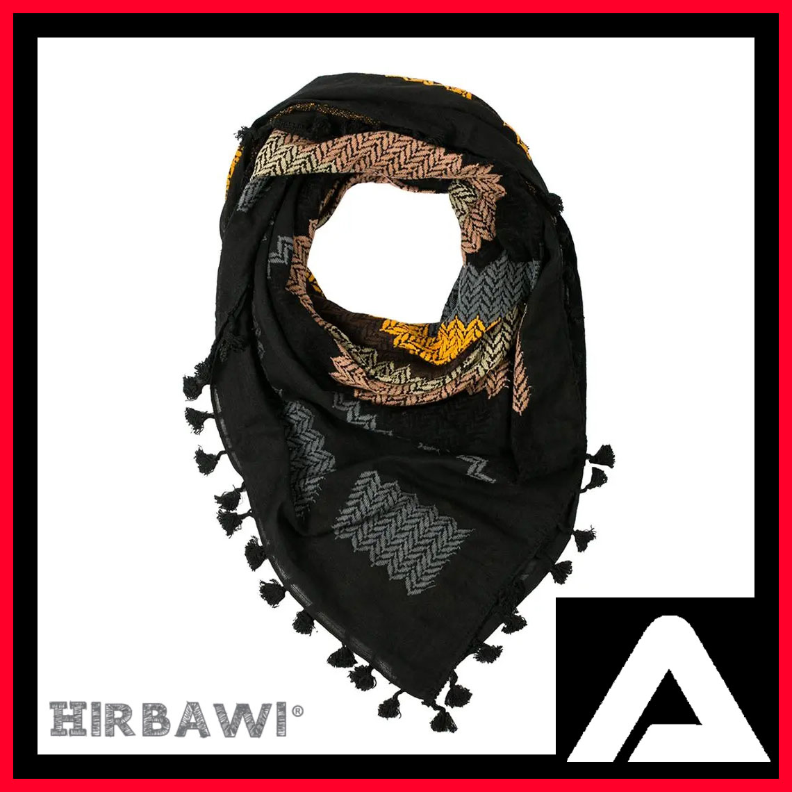 Hirbawi Kufiya - Haifa Black Yellow Peach - Authentic Made in Palestine ...