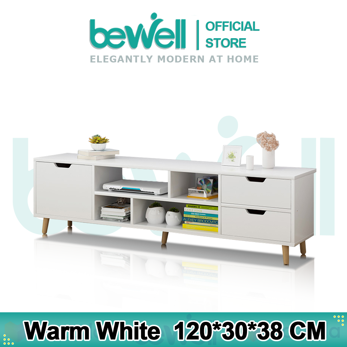 Bewell TV Cabinet Furniture Modern Minimalist Living Room (120/140CM) | Lazada PH