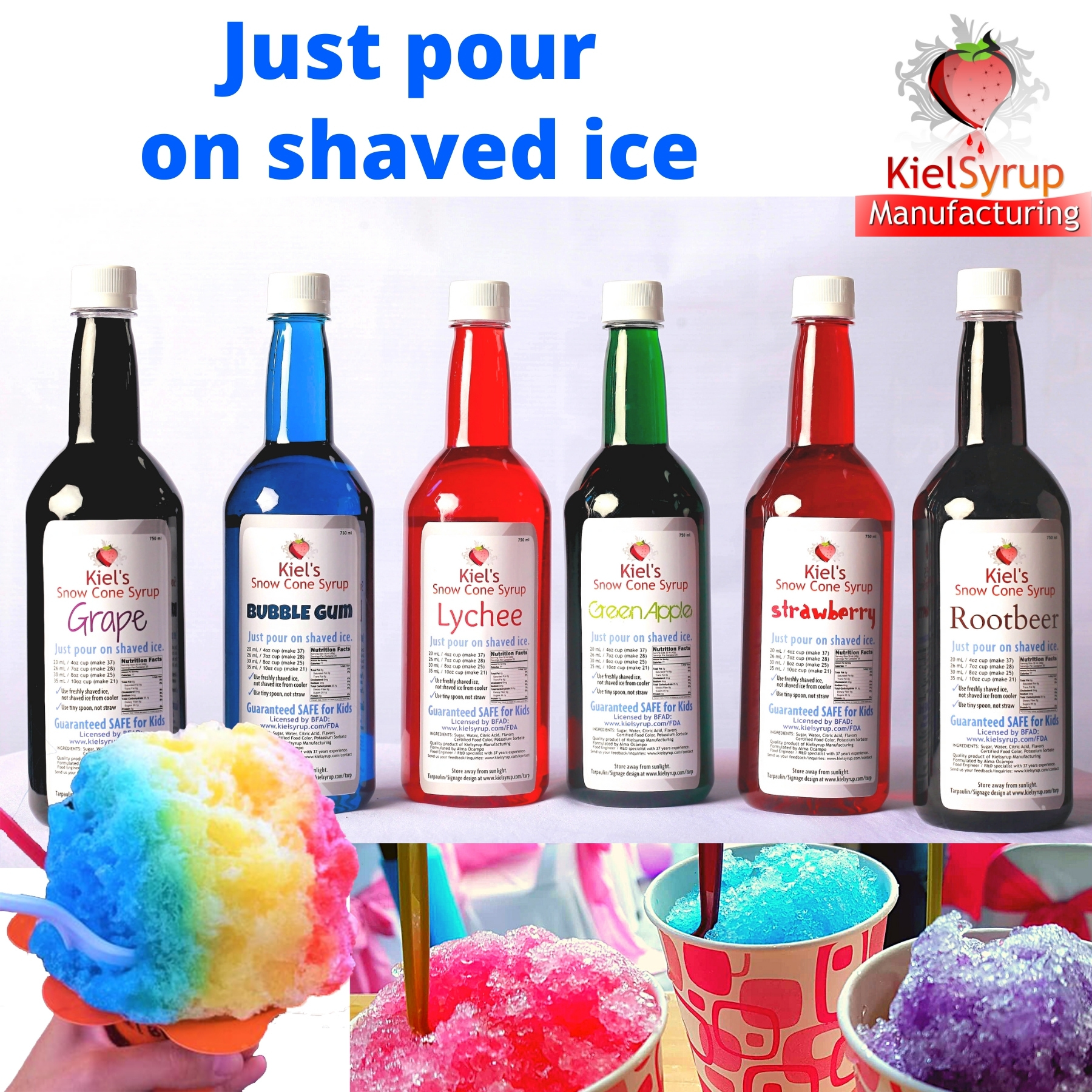 Kiel's Snow Cone Syrup / Shave Ice Syrup (1 bottle) 750ml | Premium ...