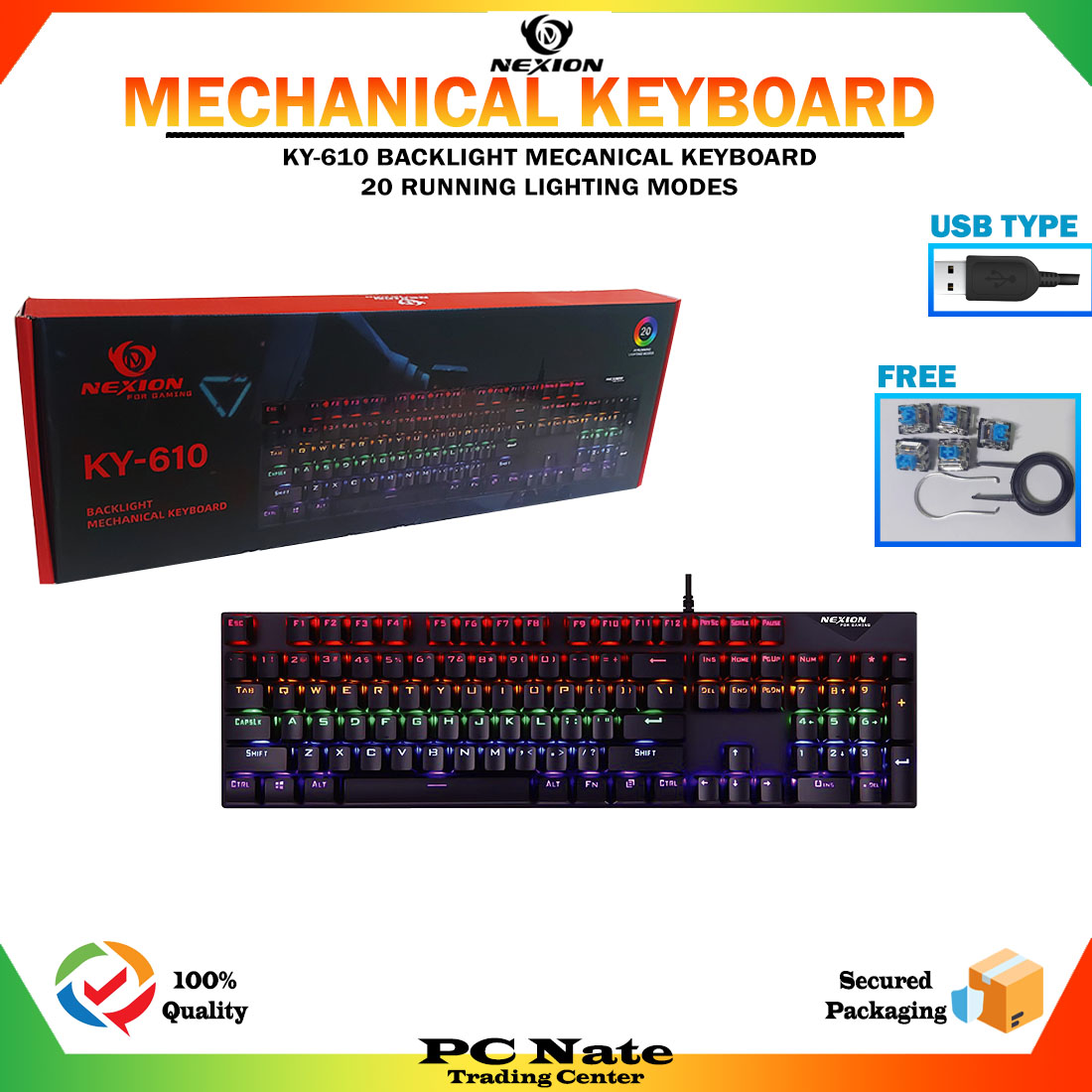 NEXION KY-610 REAL MECHANICAL GAMING KEYBOARD, 20 RUNNING LIGHTING ...