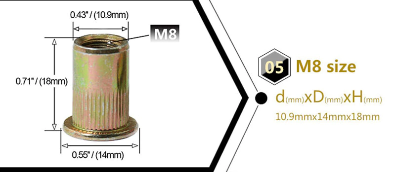 50Pcs M3-M12 Zinc Plated Carbon Steel Knurled Nuts Rivnut Flat Head Threaded Rivet Insert ...