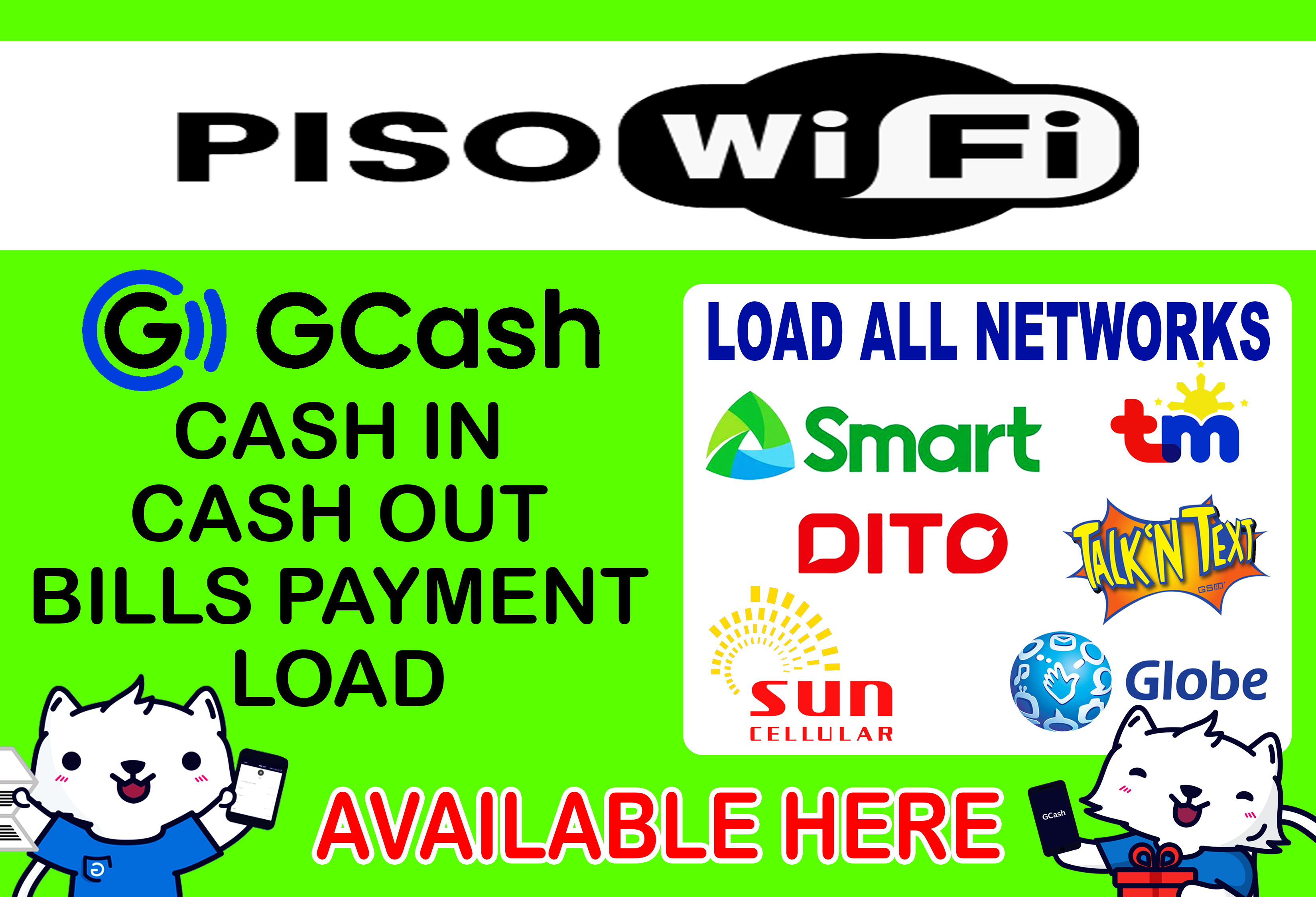 SIGN PISO WIFI GCASH AND LOAD ALL NETWORKS SIGNAGE PVC TYPE OR PLASTIC ...