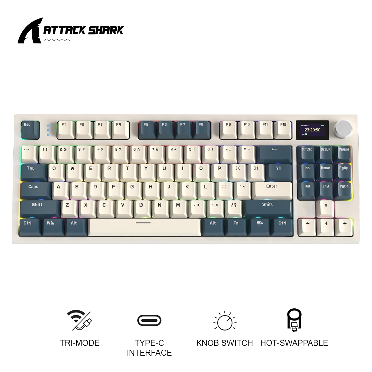 Attack Shark K86 75% Mechanical Keyboard Tri-Mode Wireless Hot-Swappable RGB Smart Screen OLED ...