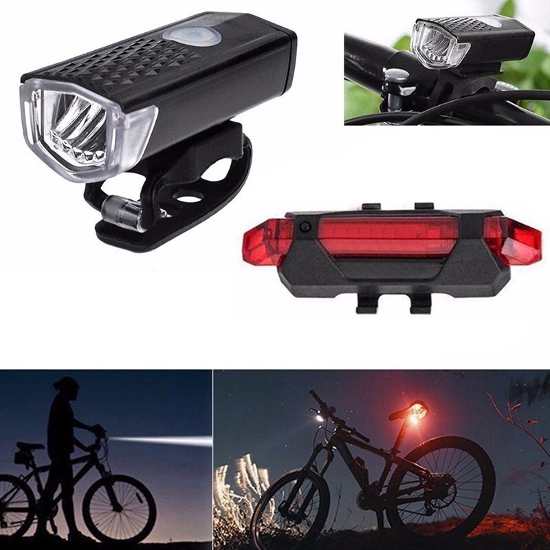 KT-Rechargeable Cycle Bicycle Bike Head Front Light Rear Tail LED Lamp ...