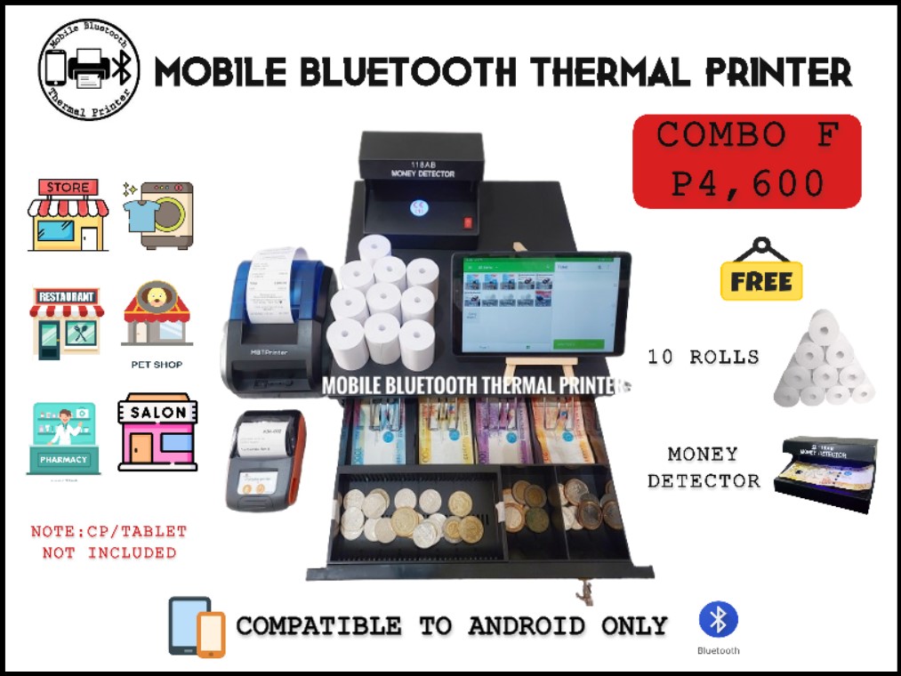 Combo Set F 2pcs Thermal Printer with Free Basic POS System, Money ...