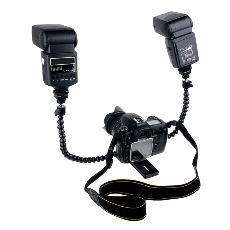 Flexible Dual Arm Hot Shoe Flash Bracket Mount Holder for Canon Nikon ...