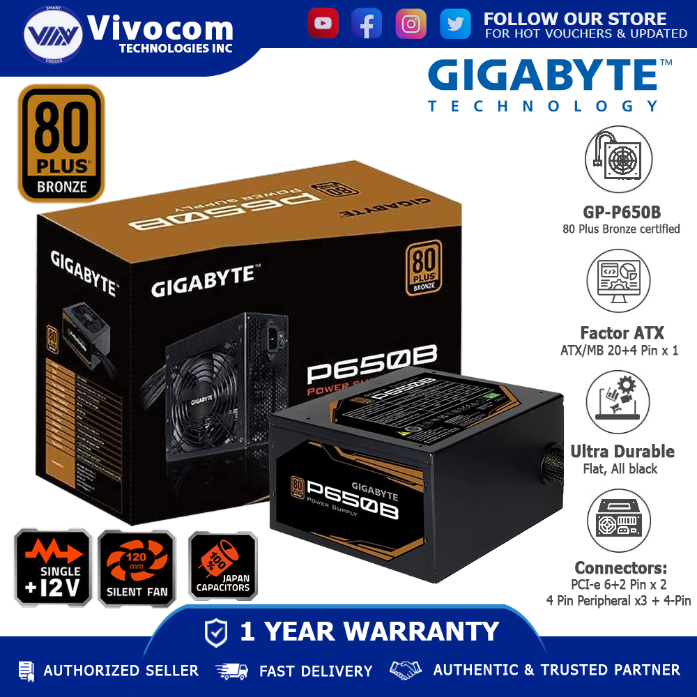 Gigabyte GP-P650B 650 watts 80 Plus Bronze certified 120mm Silent ...