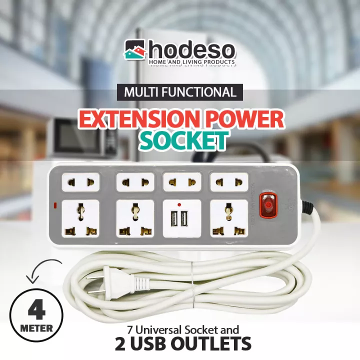 LEXA TECH Heavy Duty Extension Wire With Socket 9 & 7 Sockets and 2 USB ...