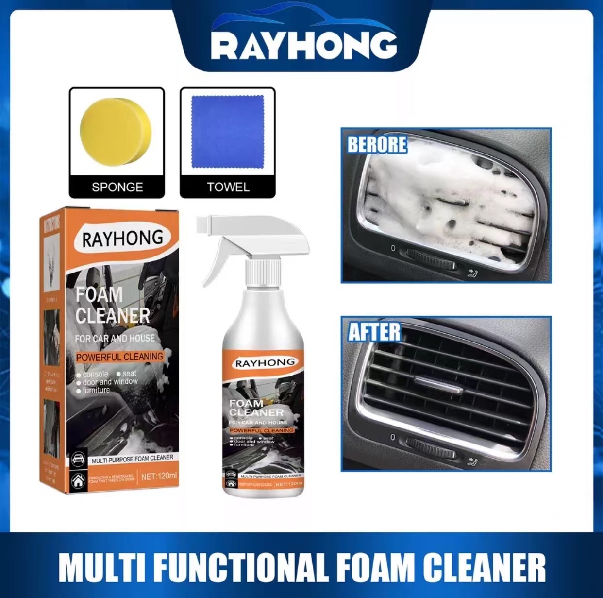 Foam cleaner spray for car Multi purpose foam cleaner 120ml Car interior cleaner Car cleaning ...