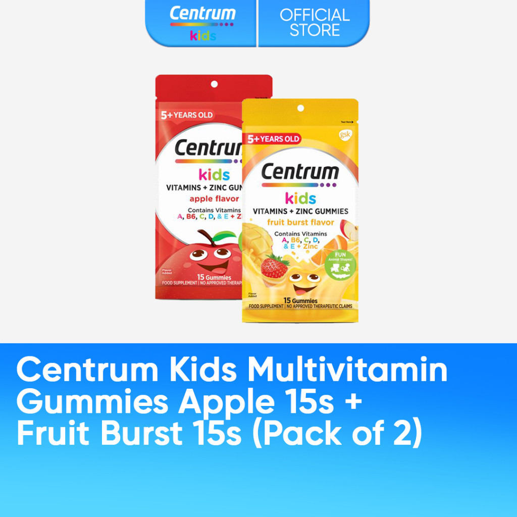 Centrum Kids Multivitamin Gummies Apple & Fruit Burst 15s (Pack of 2 ...