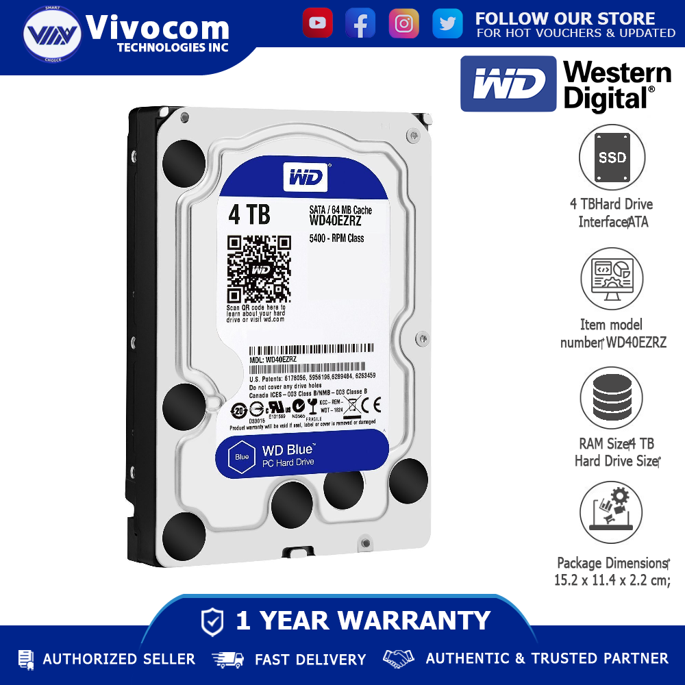 Western Digital WD Blue 4TB Desktop Hard Disk Drive - 5400 RPM SATA 6Gb ...