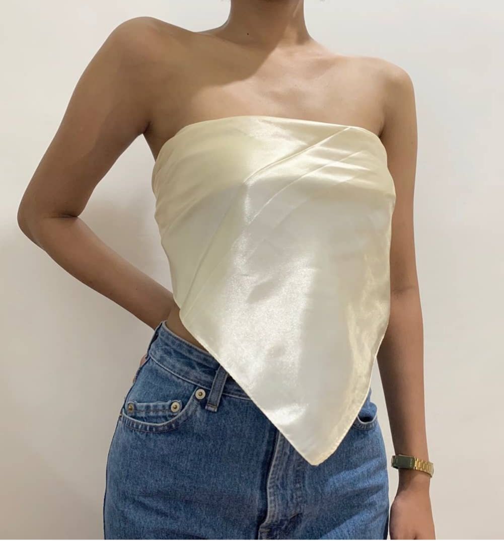 Plain Solid Color Cream Off White Satin Silk Bandana Scarf | Lazada PH