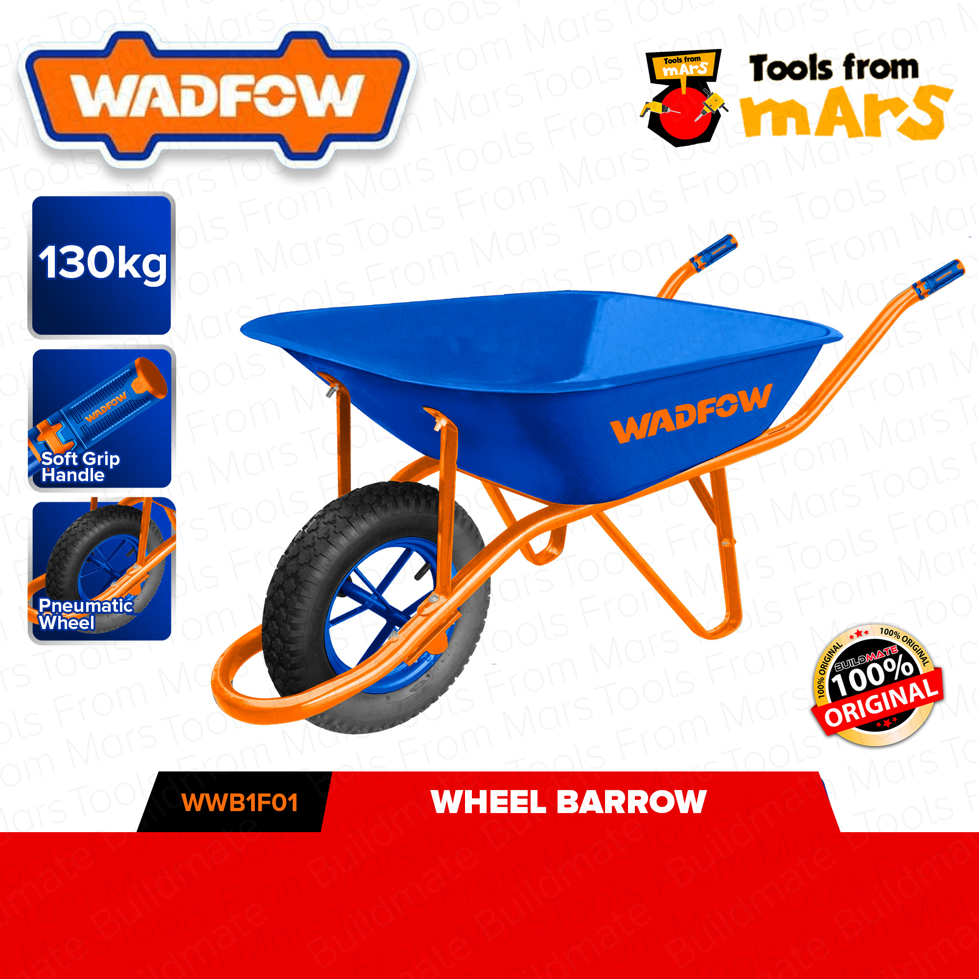 WADFOW Wheel Barrow 130kg Pneumatic Wheel Garden Cart Wheelbarrow Heavy ...