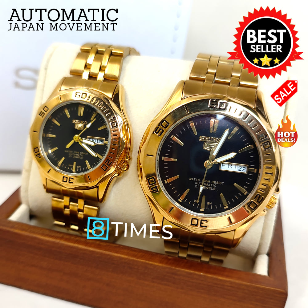 Seiko 5 21 Jewels Gold Black Dial Water Resist With Date Automatic ...