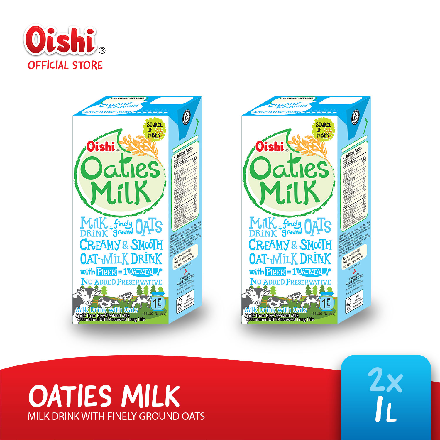 Oishi Oaties Milk Drink 1L x 2 | Milk Oats | Smooth and Creamy Milk ...