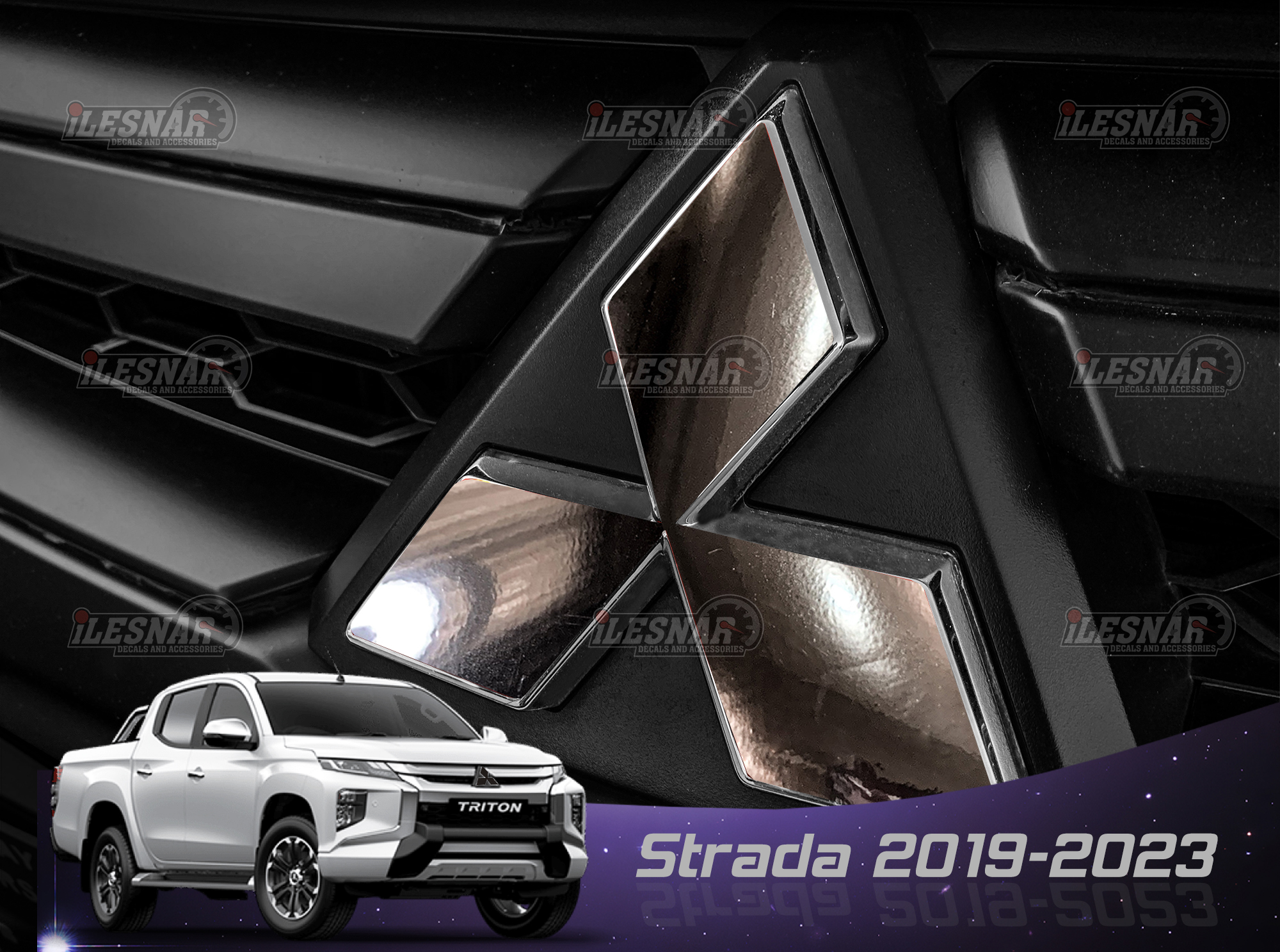 Mitsubishi Strada 2019-2023 Front and Rear Logo Black Mirror Chrome ...
